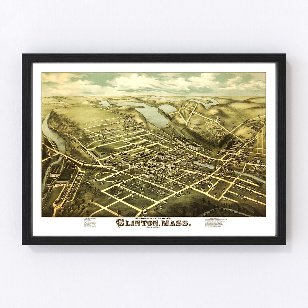 Clinton Map 1876, Vintage Clinton Map, Old Clinton Massachusetts Art ...