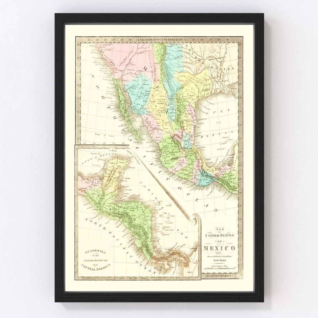 Texas Map 1836 Old Map of Texas Art Vintage Print Framed Wall Art ...