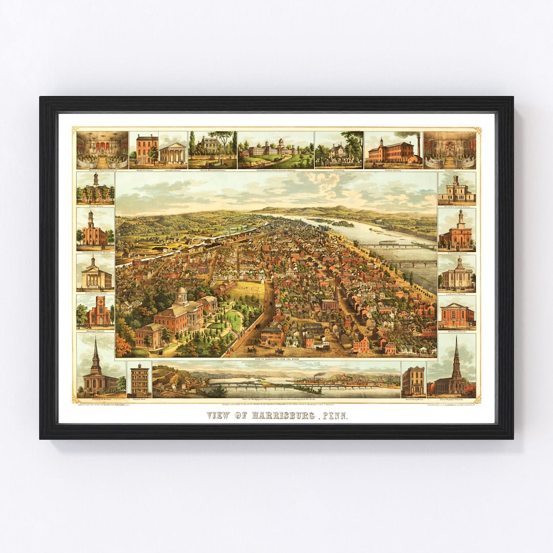 Harrisburg Map 1855, Vintage Harrisburg Map, Old Harrisburg ...