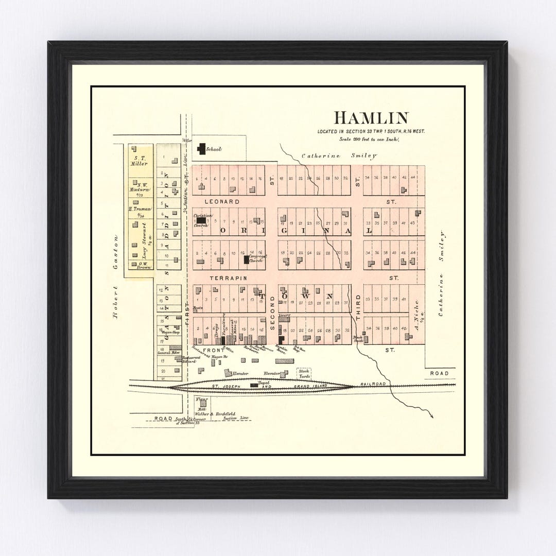 Hamlin Map 1887, Vintage Hamlin Map, Old Hamlin Kansas Art, Wall Art ...