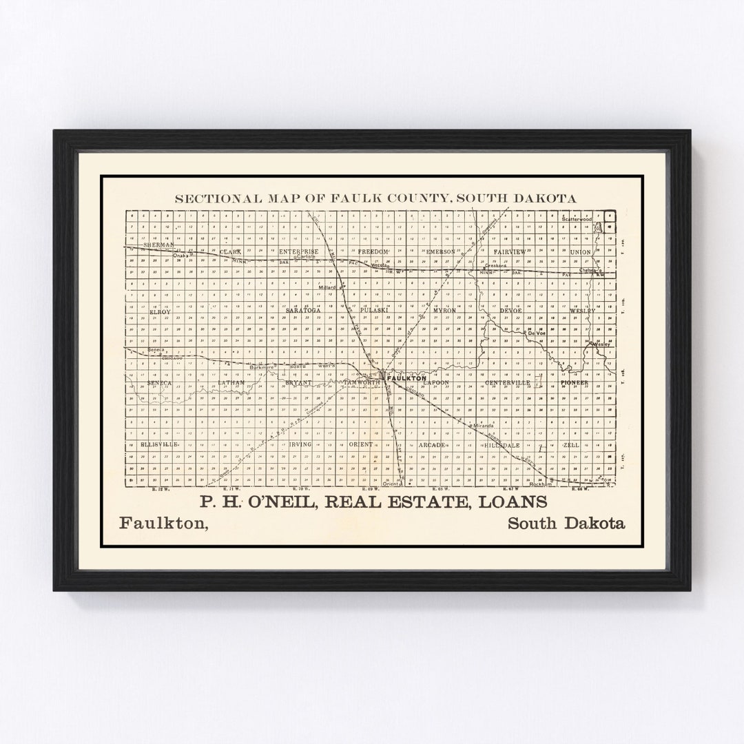 Faulk County Map 1901, Vintage Faulk County Map, Old Faulk County South ...
