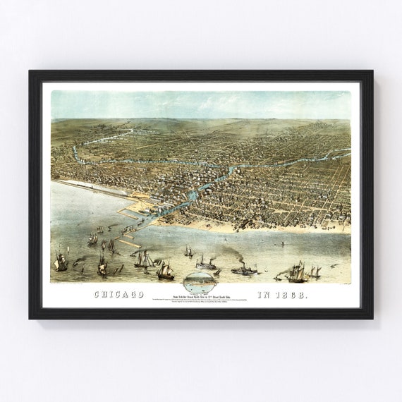Chicago Map 1868 Old Map of Chicago Illinois Art Vintage - Etsy
