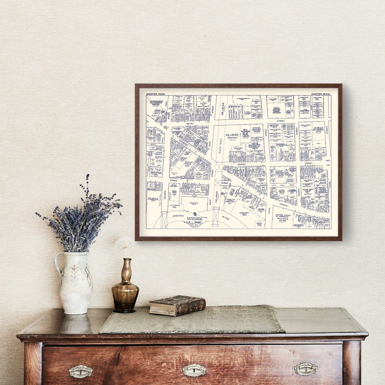 Chester Map 1950, Vintage Chester Map, Old Chester Pennsylvania Art ...