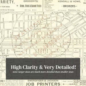 Pasadena Map 1893, Vintage Pasadena Map, Old Pasadena California Art ...
