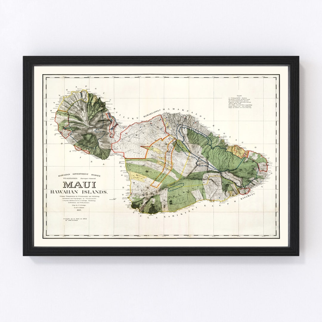 Maui Map 1924, Vintage Maui Map, Old Maui Art, Wall Art Gift for Maui ...