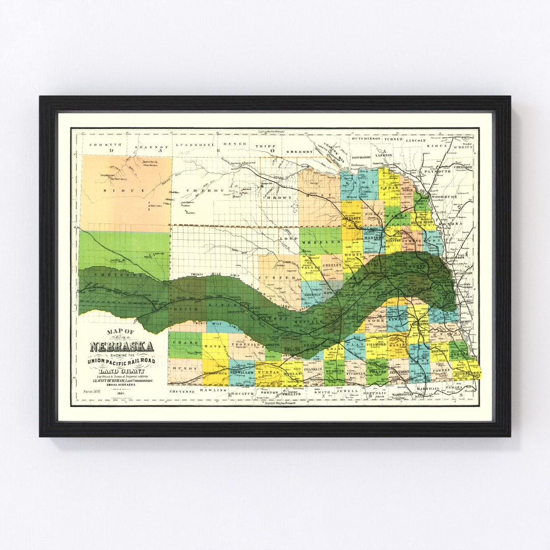 Nebraska Railroad Map 1884 Old Railroad Map of Nebraska Art Vintage ...
