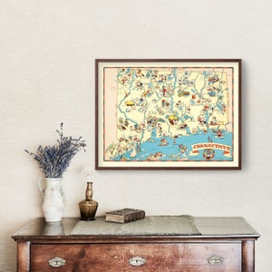 Connecticut Map 1935 - Old Map of Connecticut Art Vintage Print Framed ...