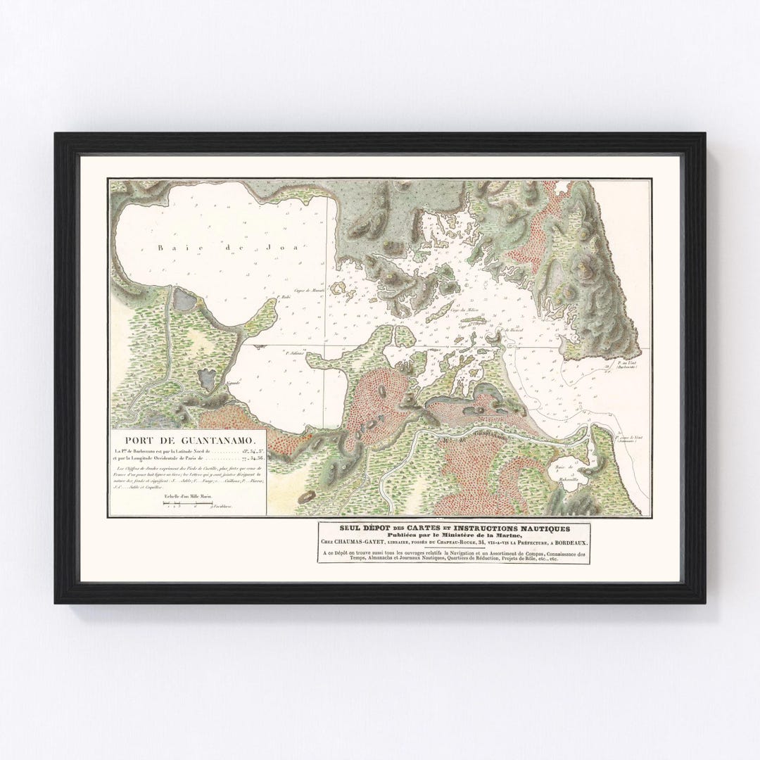 Guantanamo Bay Cuba Map 1830, Vintage Guantanamo Bay Cuba Map, Old ...