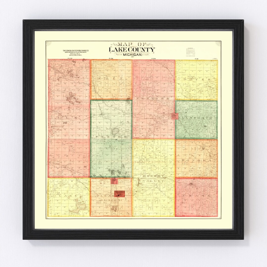 Lame County Map 1900, Vintage Lame County Map, Old Lame County Michigan ...