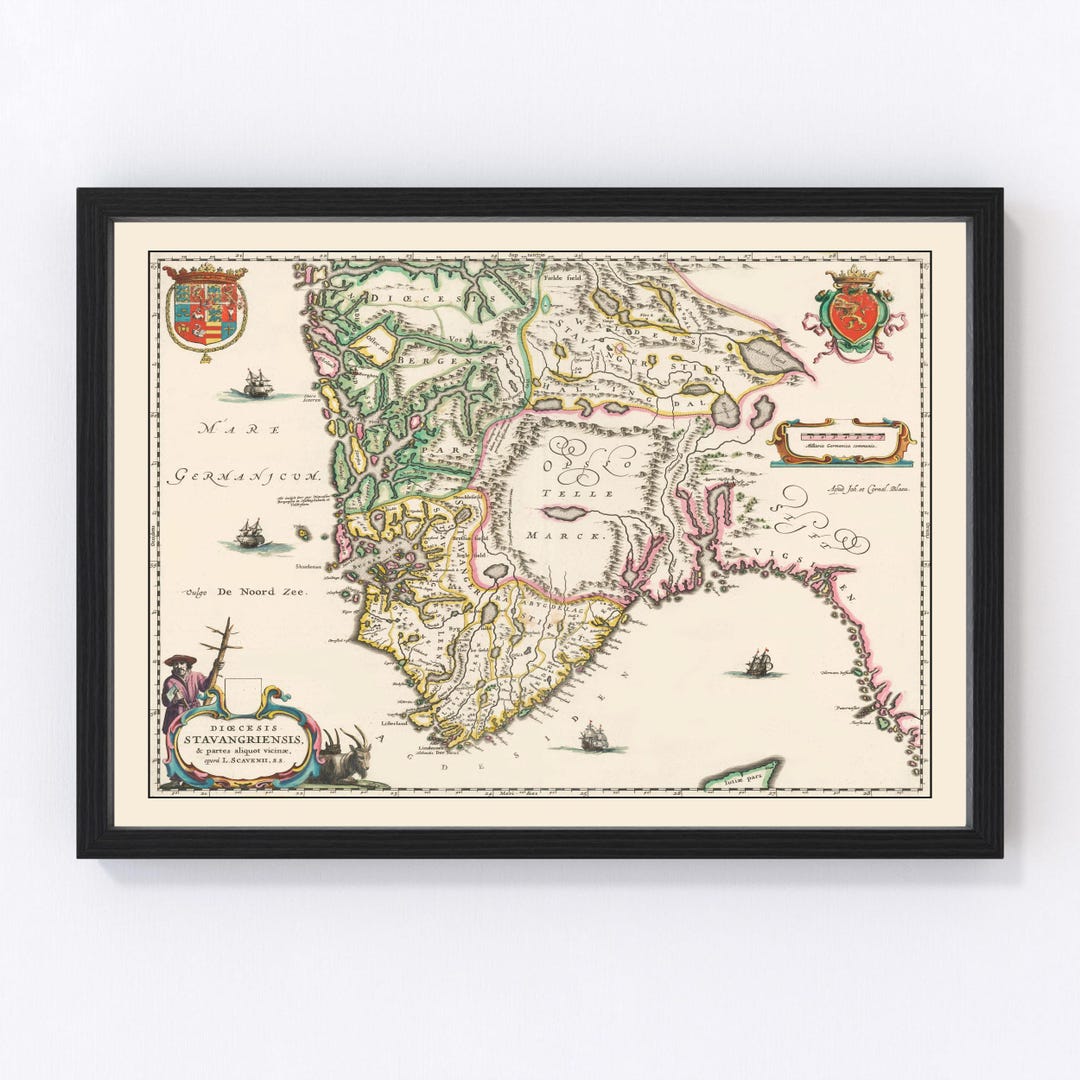 Stavanger Map 1640, Vintage Stavanger Map, Old Stavanger Art, Wall Art ...