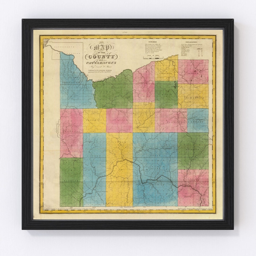 Cattaraugus County Map 1829, Vintage Cattaraugus County Map, Old ...