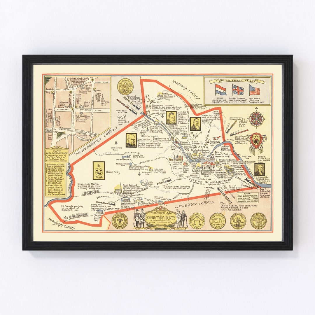 Schenectady County NY Map 1931 Old Map of New York Art Vintage Print ...