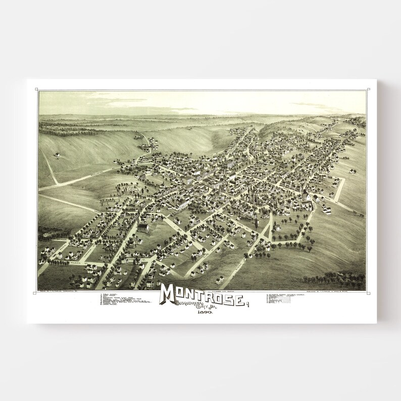 Montrose Map 1890, Vintage Montrose Map, Old Montrose Pennsylvania Art ...