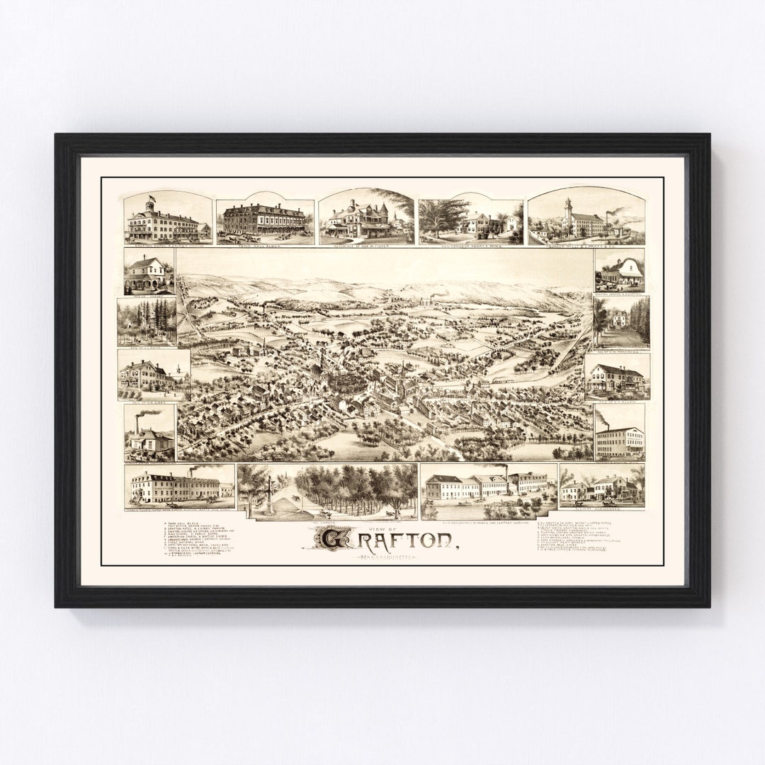 Grafton Map 1887, Vintage Grafton Map, Old Grafton Massachusetts Art ...