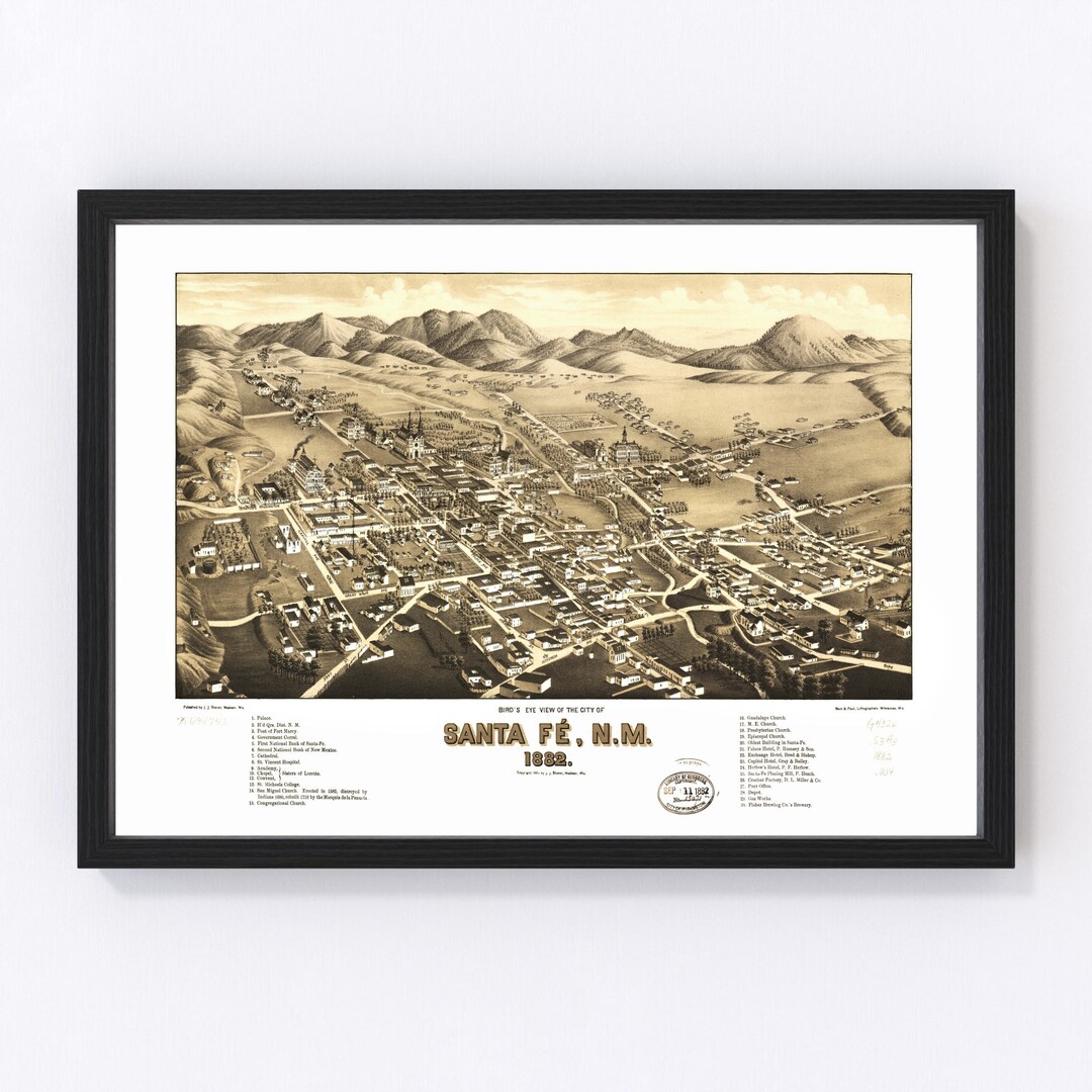 Santa Fe Map 1882 - Old Map of Santa Fe New Mexico Art Vintage Print ...