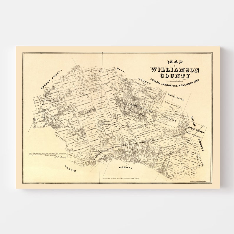 Williamson County Texas Map 1880 Old Map of Williamson - Etsy