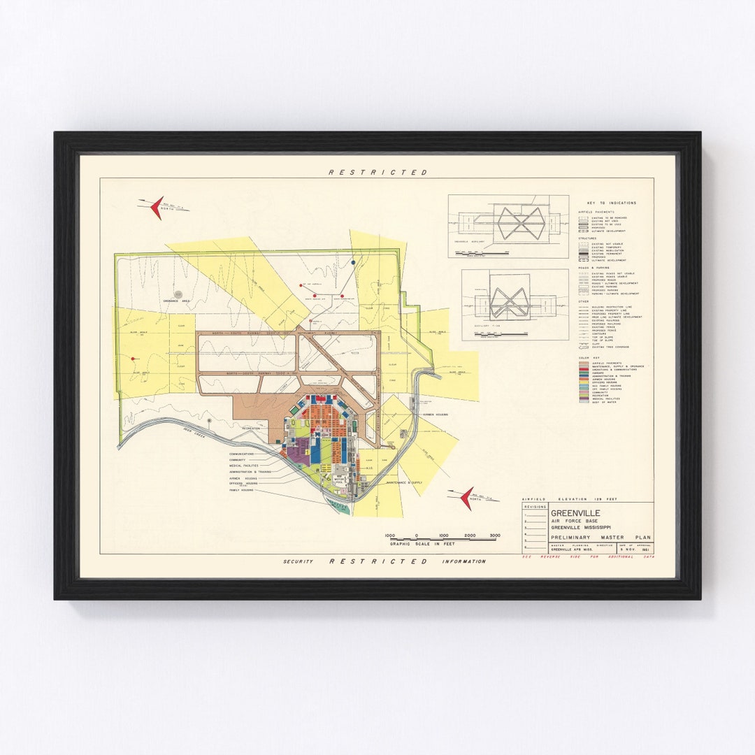 Greenville Air Force Base Map 1951, Vintage Greenville Air Force Base ...