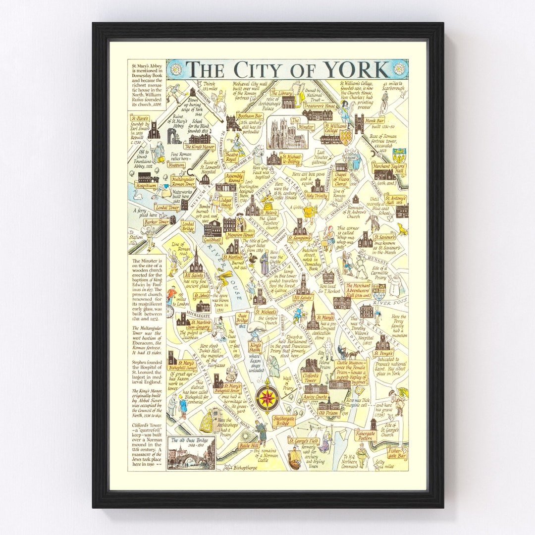 York Map 1948, Vintage York Map, Old York Art, Wall Art Gift for York ...