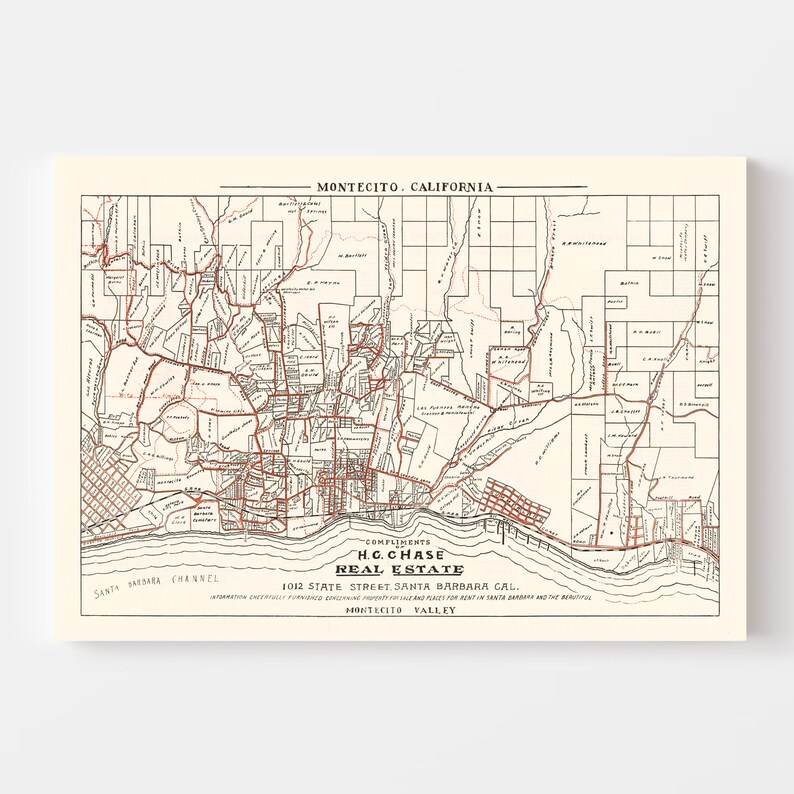 Montecito Map 1924, Vintage Montecito Map, Old Montecito California Art ...