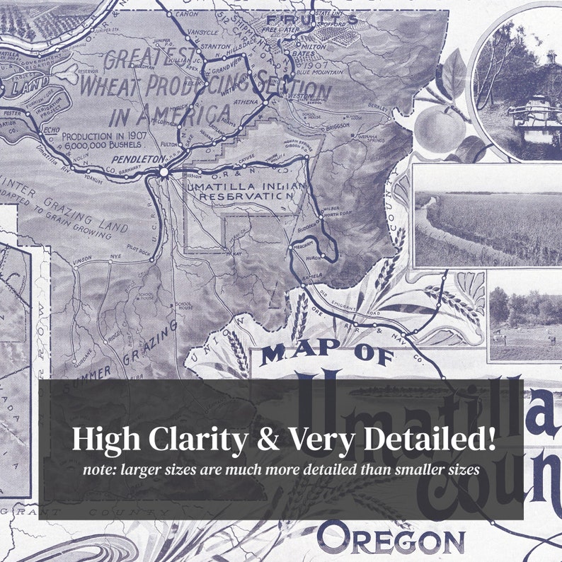 Umatilla County Map 1908, Vintage Umatilla County Map, Old Umatilla ...