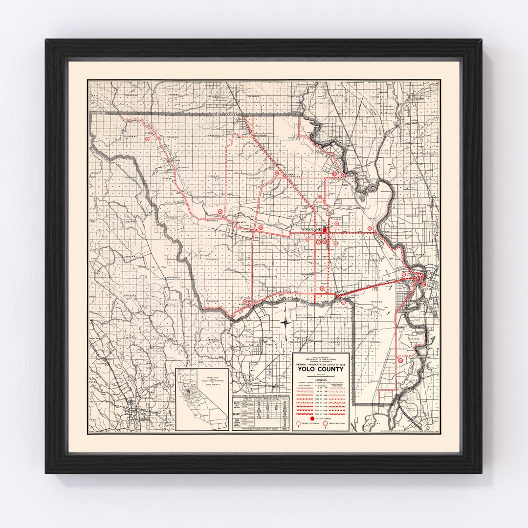 Yolo County CA Map 1935 - Old Map of California Art Vintage Print ...