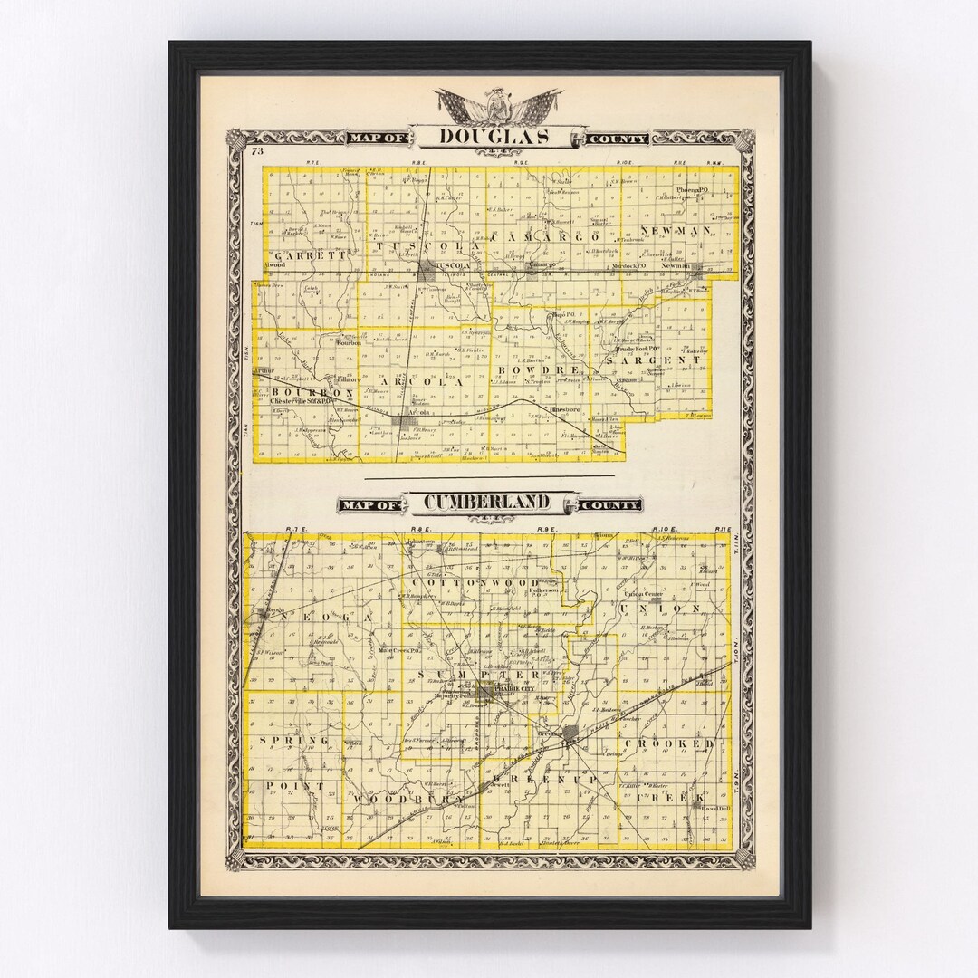 Douglas County Map 1876, Vintage Douglas County Map, Old Douglas County ...