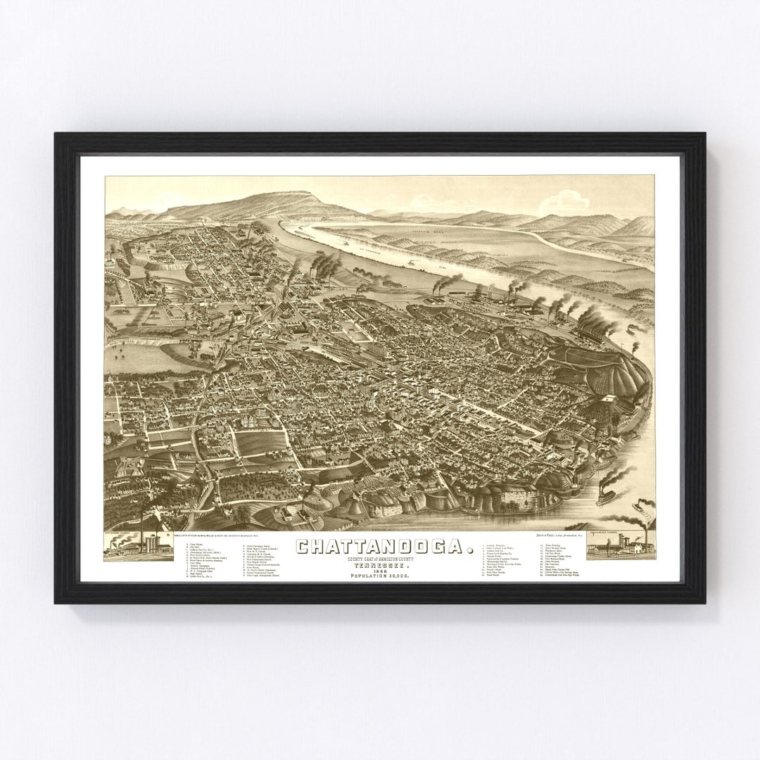 Chattanooga Map 1886 - Old Map of Chattanooga Tennessee Art Vintage ...