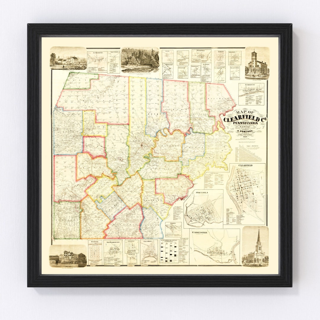 Clearfield County Map 1866, Vintage Clearfield County Map, Old ...