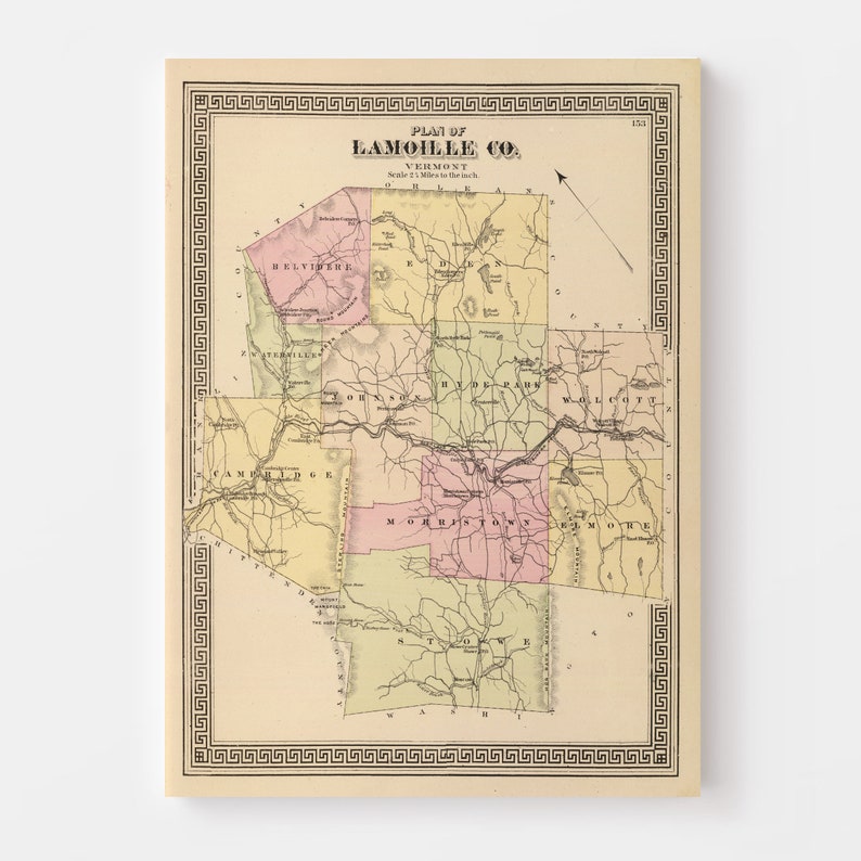 Lamoille County Map 1876, Vintage Lamoille County Map, Old Lamoille ...