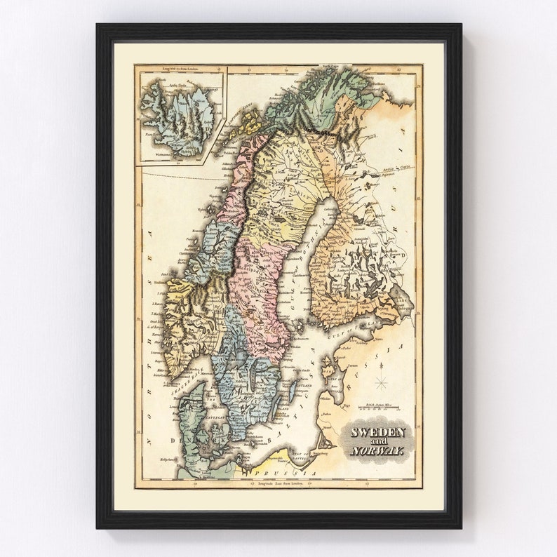 Norway & Sweden Map 1823 - Old Map of Norway and Sweden Art Print ...