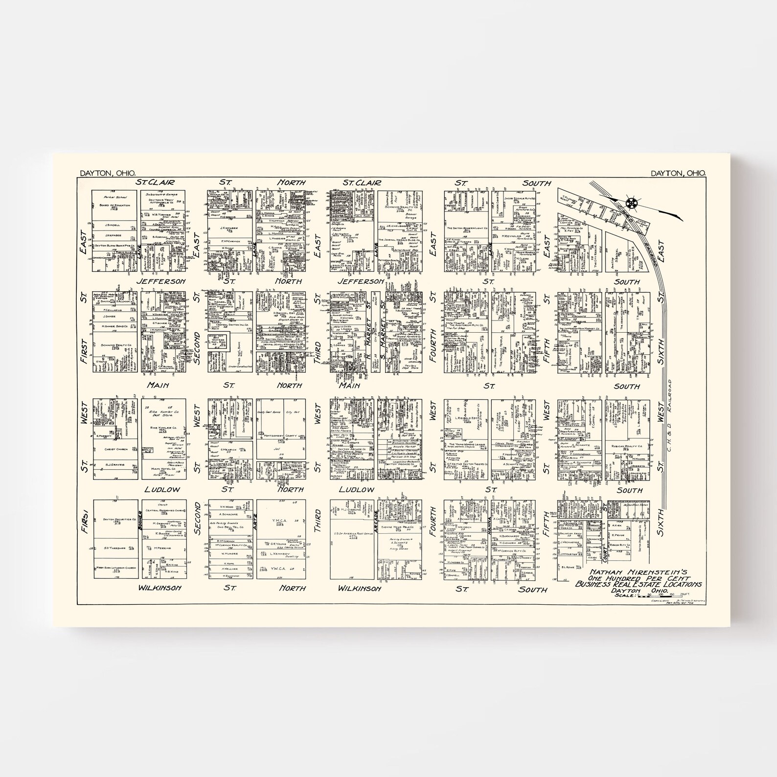 Dayton Map 1929 Old Map of Dayton Business Section Ohio Art Vintage ...
