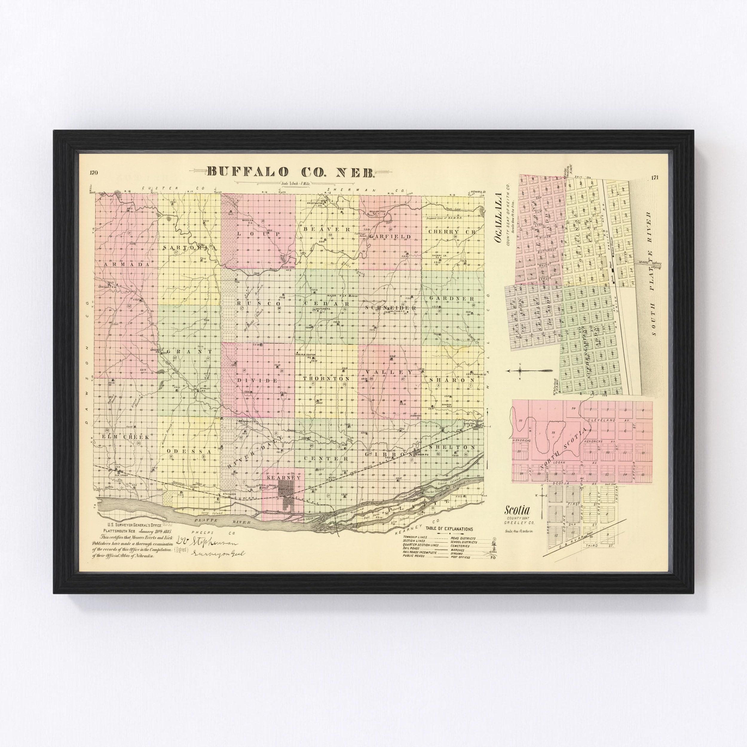 Buffalo County NE Map 1885 Old Map of Kearney Nebraska Art - Etsy