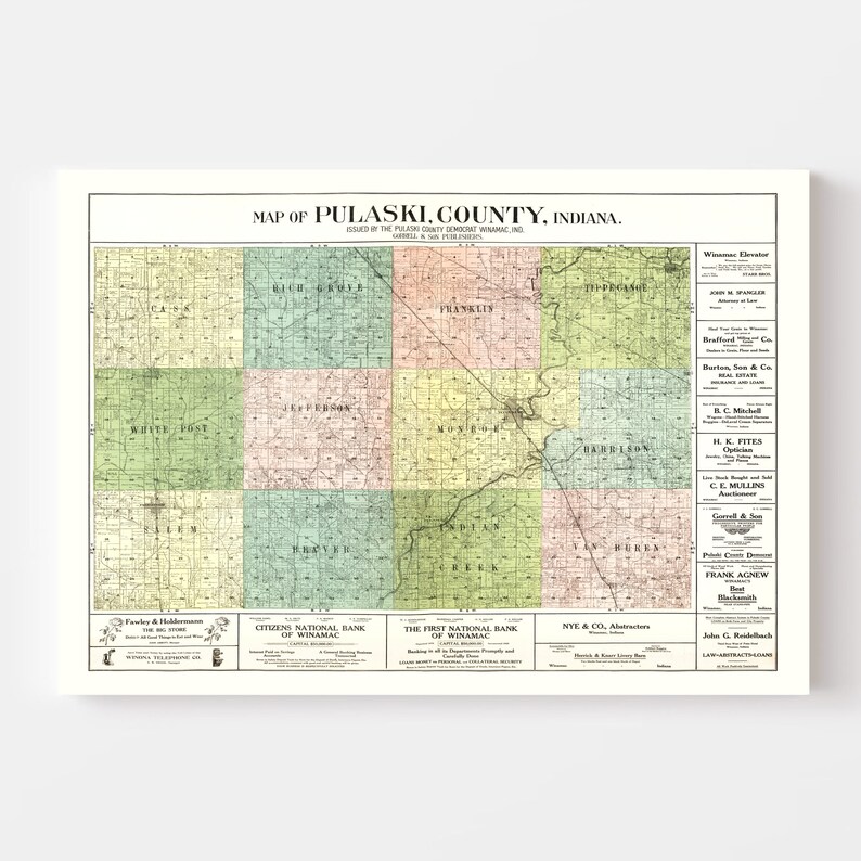 Pulaski County Indiana Map 1907 Old Map of Pulaski County - Etsy