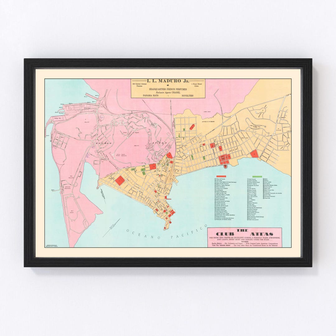 Panama City Map 1950 Old Map of Panama City Panama Art Vintage Print ...