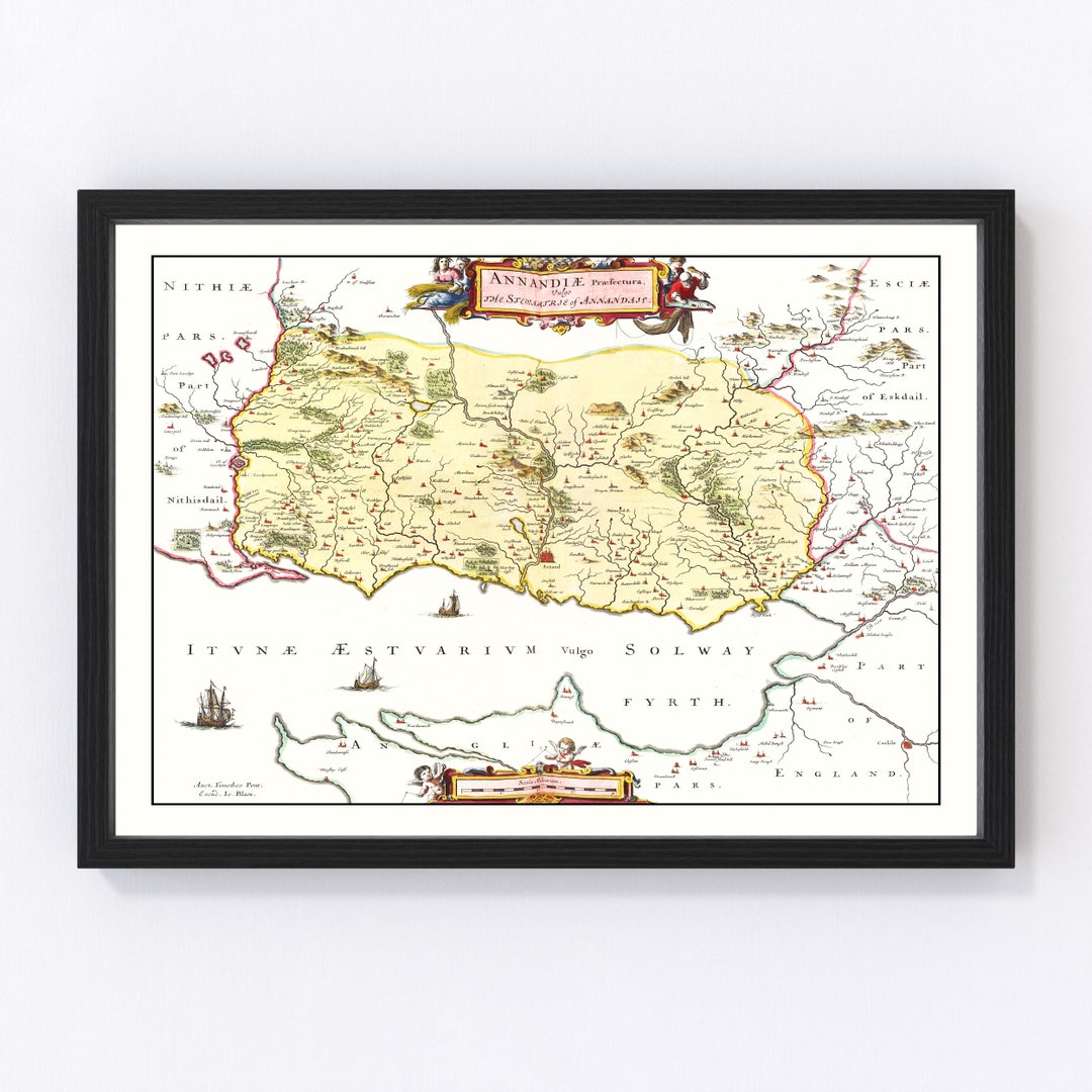 Annandale Map 1665 Old Map of Annandale Scotland Art Vintage Print ...