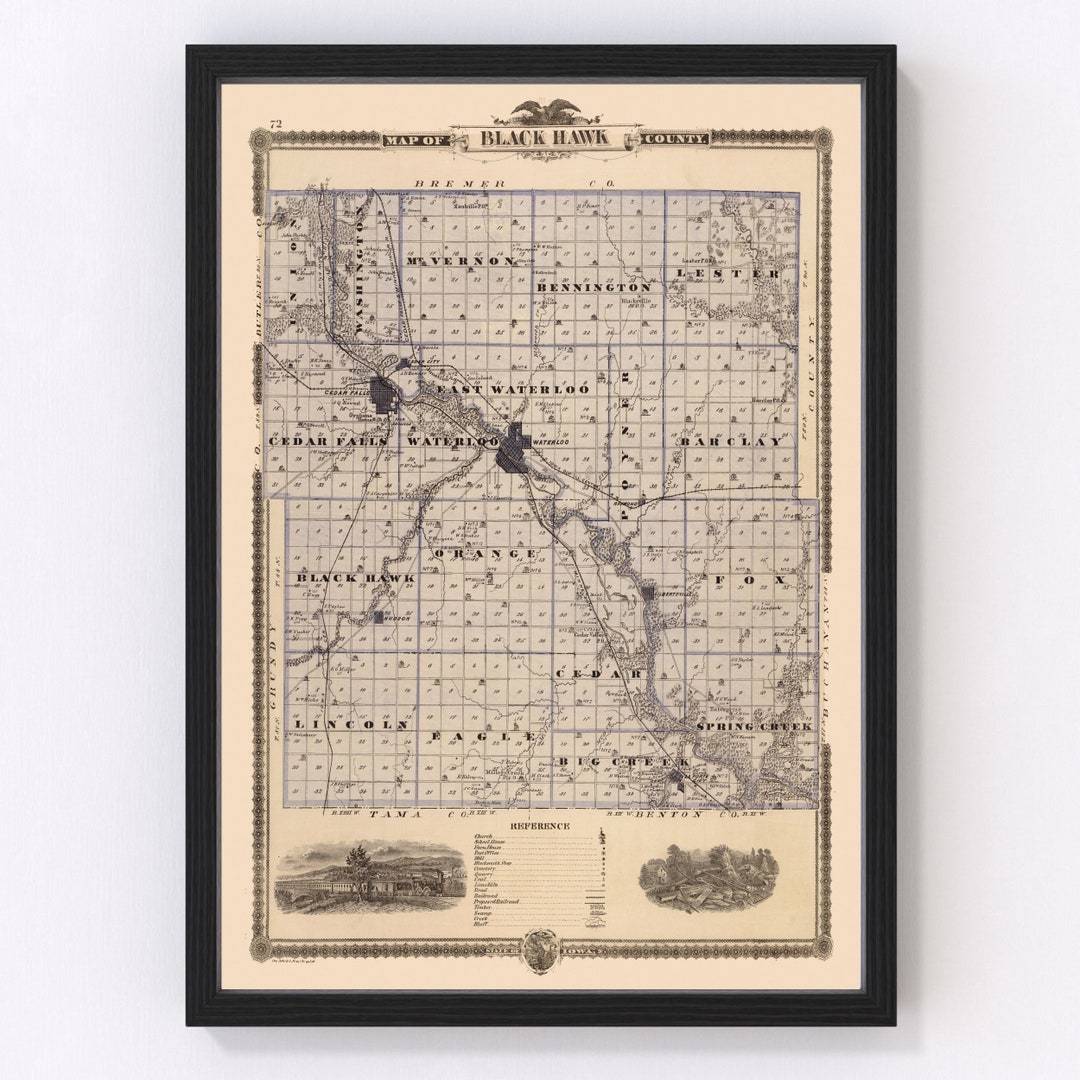 Black Hawk County Map 1875, Vintage Black Hawk County Map, Old Black ...