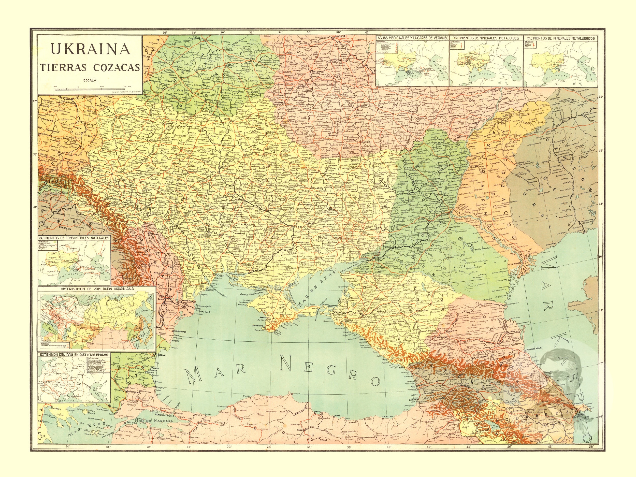 Ukraine Map Art Vintage Print From 1943 Old Ukraine Art - Etsy