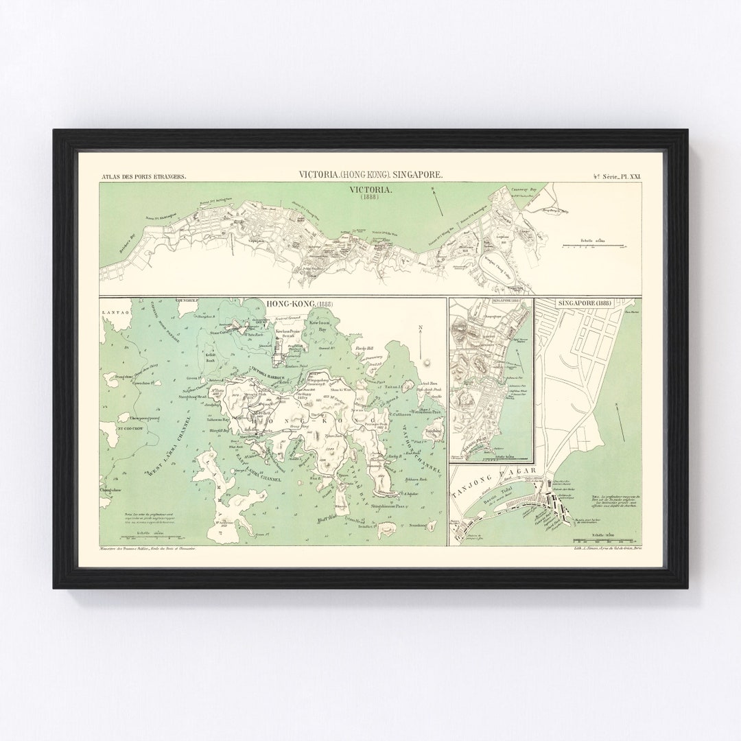 Victoria Map 1866 Old Map of Victoria China Art Vintage Print Framed ...
