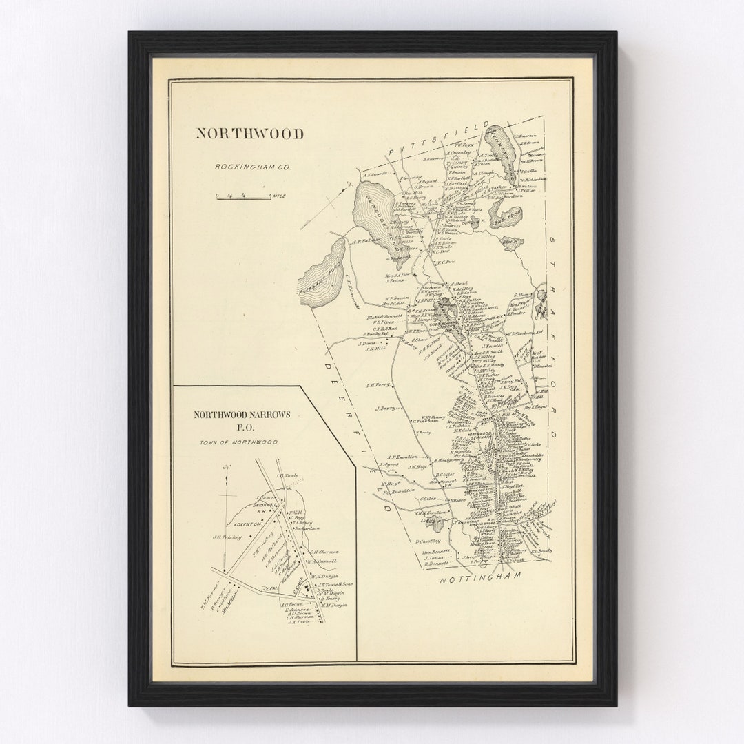 Northwood Map 1892, Vintage Northwood Map, Old Northwood New Hampshire ...
