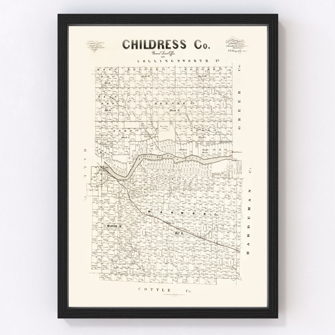 Childress County Map 1891, Vintage Childress County Map, Old Childress ...
