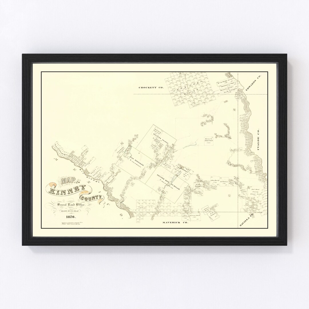 Kinney County Map 1876, Vintage Kinney County Map, Old Kinney County ...