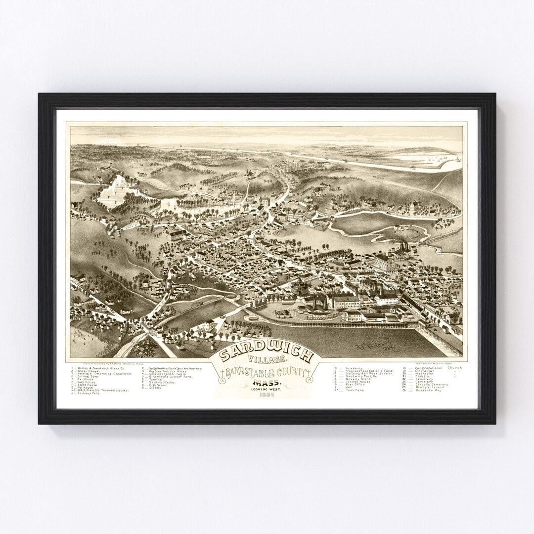 Sandwich Village Map 1884, Vintage Sandwich Village Map, Old Sandwich ...