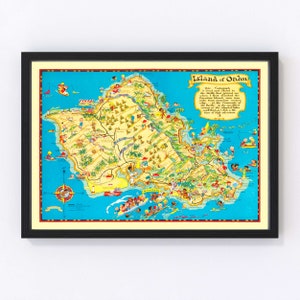 Oahu Map 1931 Old Map of Oahu Art Vintage Print Framed Wall Art Canvas ...