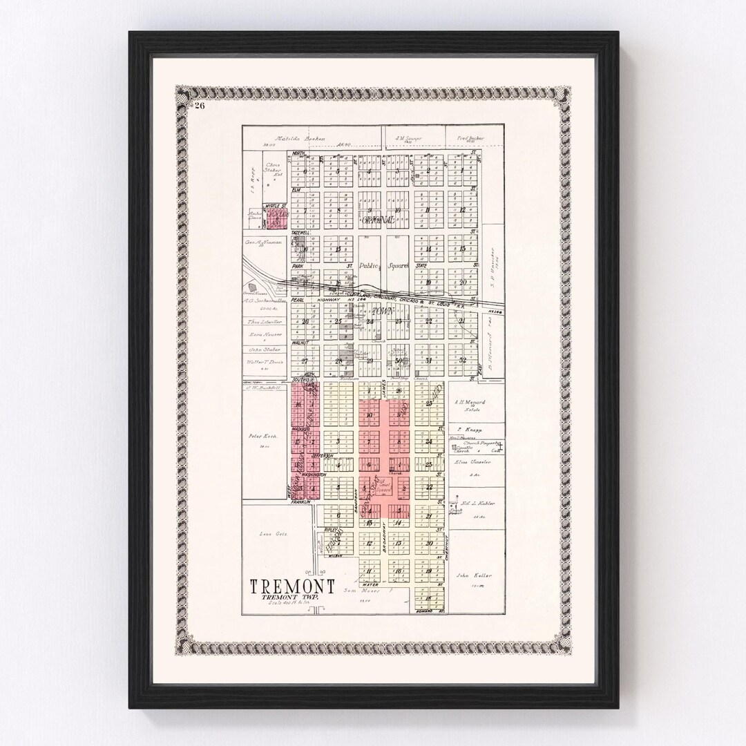 Tremont Map 1929 Old Map of Tremont Illinois Art Vintage Print Framed ...