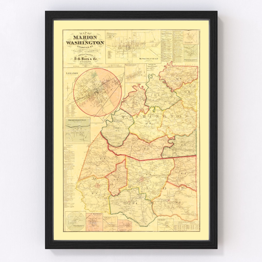 Marion County Map 1877, Vintage Marion County Map, Old Marion County ...