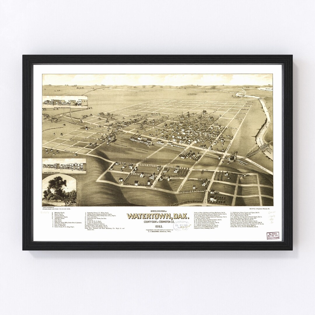 Watertown Map 1883, Vintage Watertown Map, Old Watertown South Dakota ...