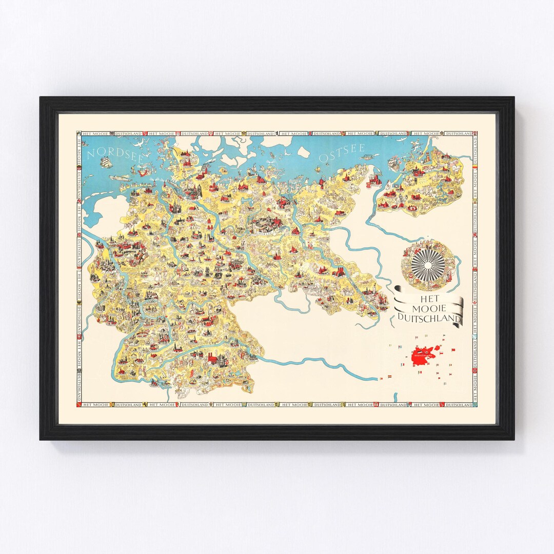Vintage Propaganda Tourist Map of Germany 1936 Framed German Wall Art ...
