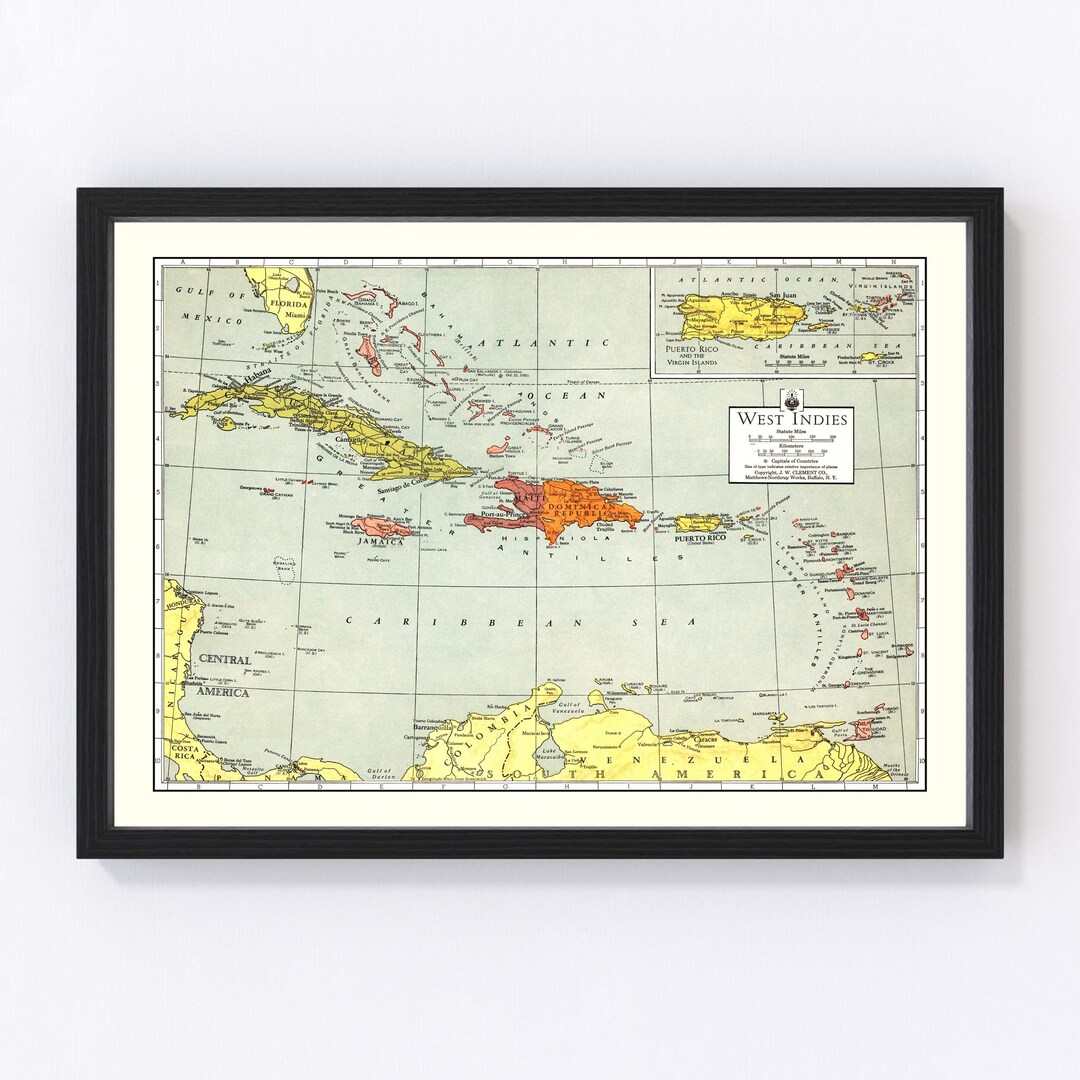 Puerto Rico, Cuba, Dominican Republic, the Bahamas, West Indies Map ...