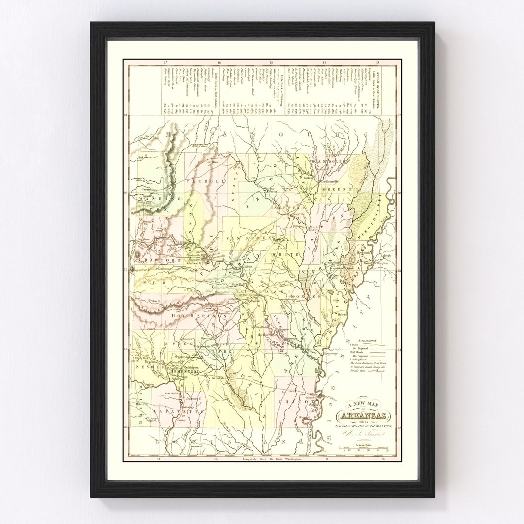 Arkansas Map 1836, Vintage Arkansas Map, Old Arkansas Art, Wall Art ...