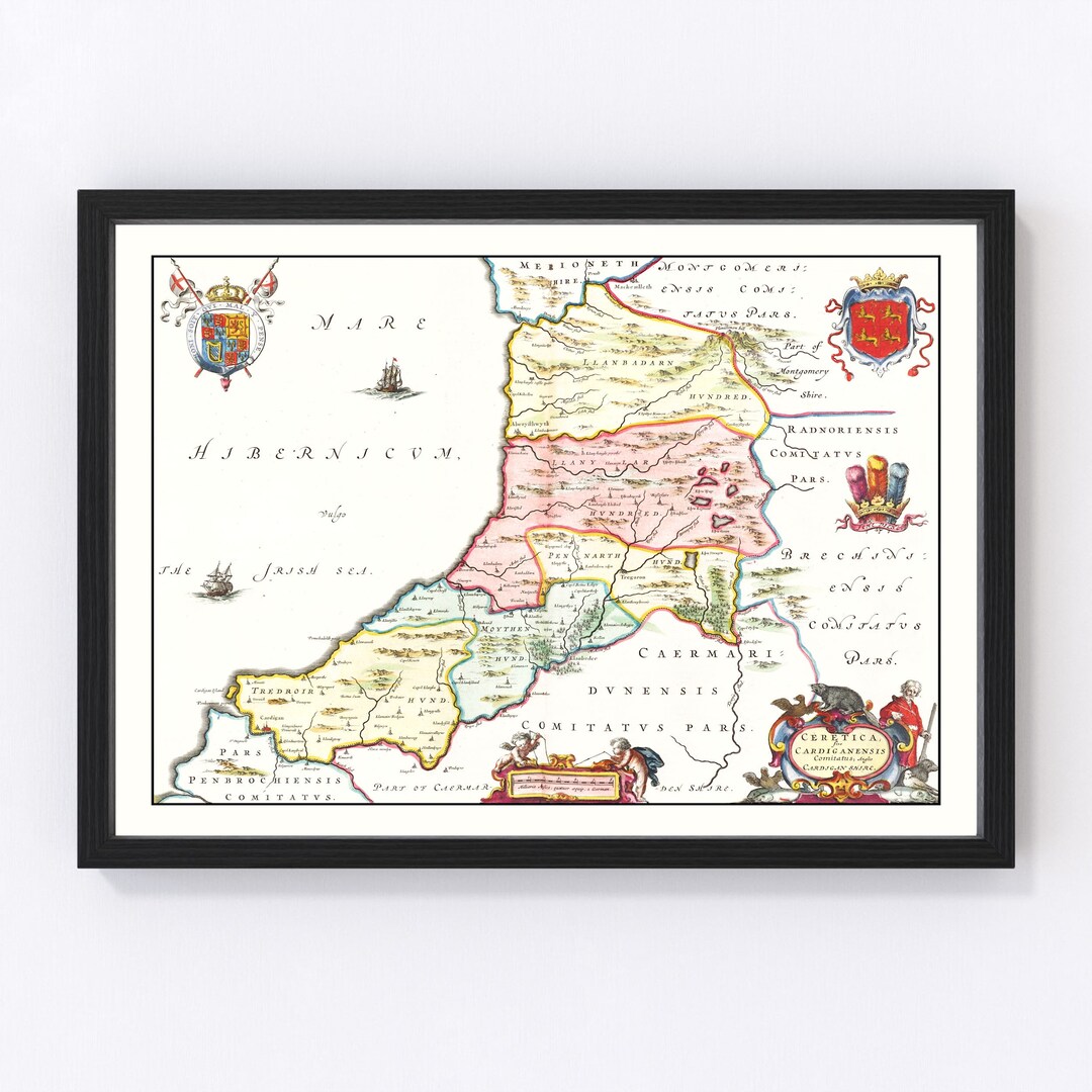 Montgomeryshire Map 1665, Vintage Montgomeryshire Map, Old ...